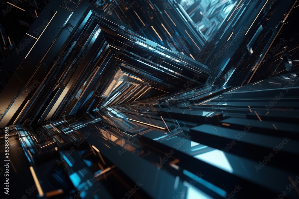 modern technology abstract background. 3D geometric forms with a chrome ...