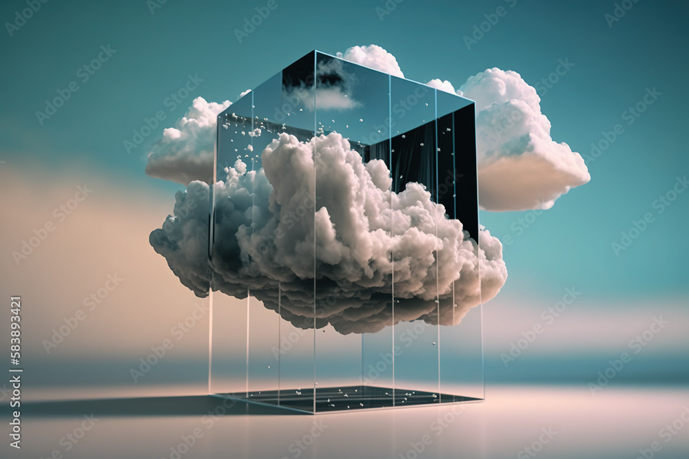 Transparent glass cloud server concept, futuristic digital cloud ...