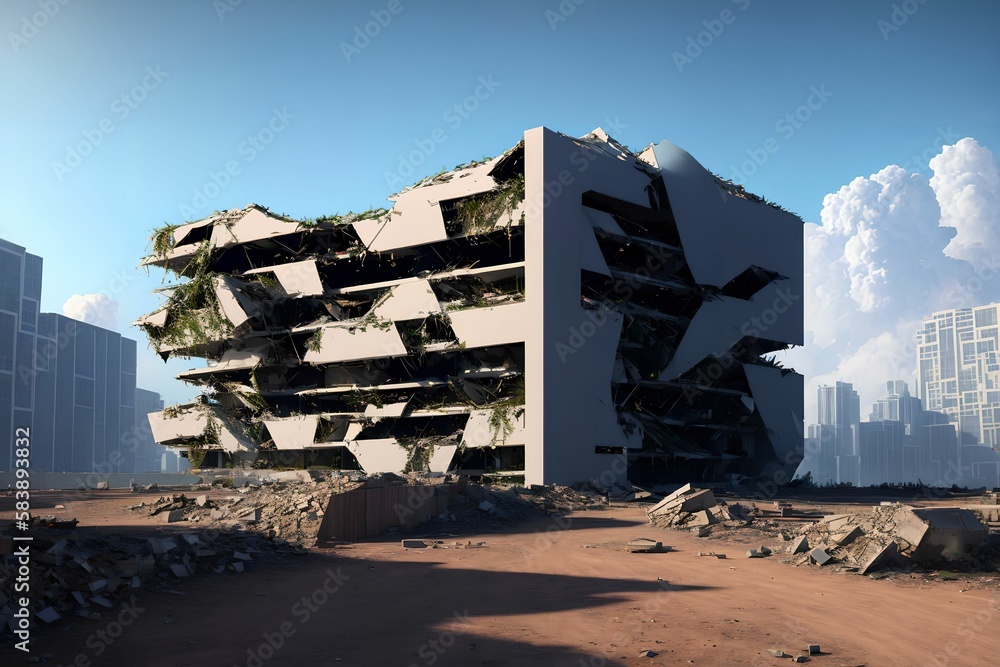 futuristic abandoned collapse building, generative art by A.I. Stock ...