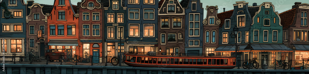 Cartoon multicolor colorful historic buildings city town Amsterdam ...