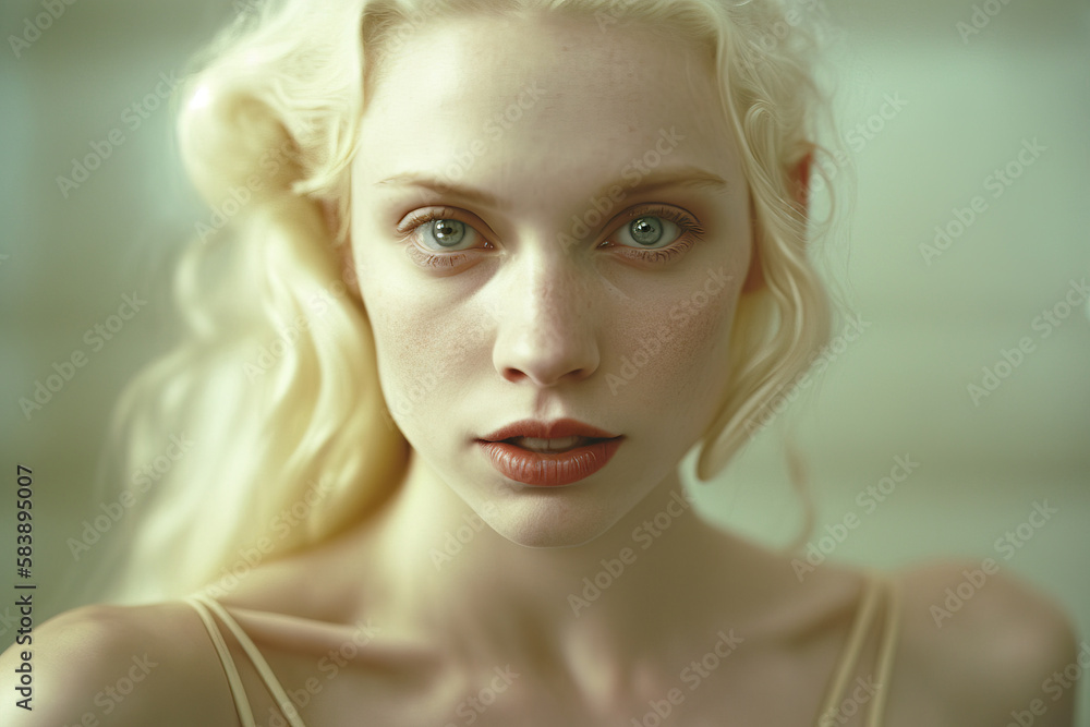 Purity. Portrait of beautiful albino woman . Beauty, fashion, skincare ...