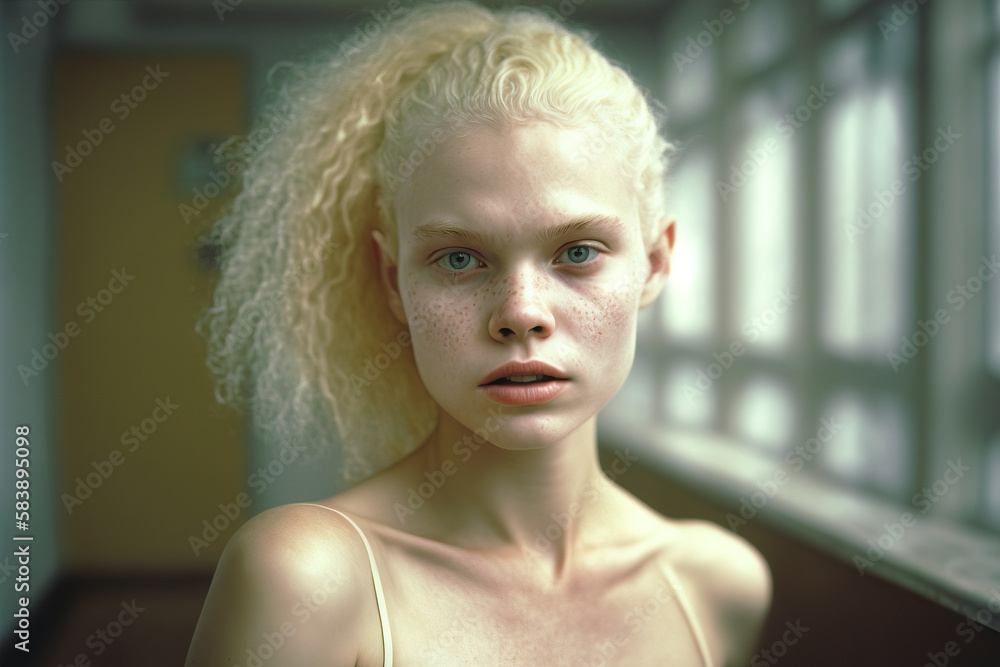 Purity. Portrait of beautiful albino woman . Beauty, fashion, skincare ...