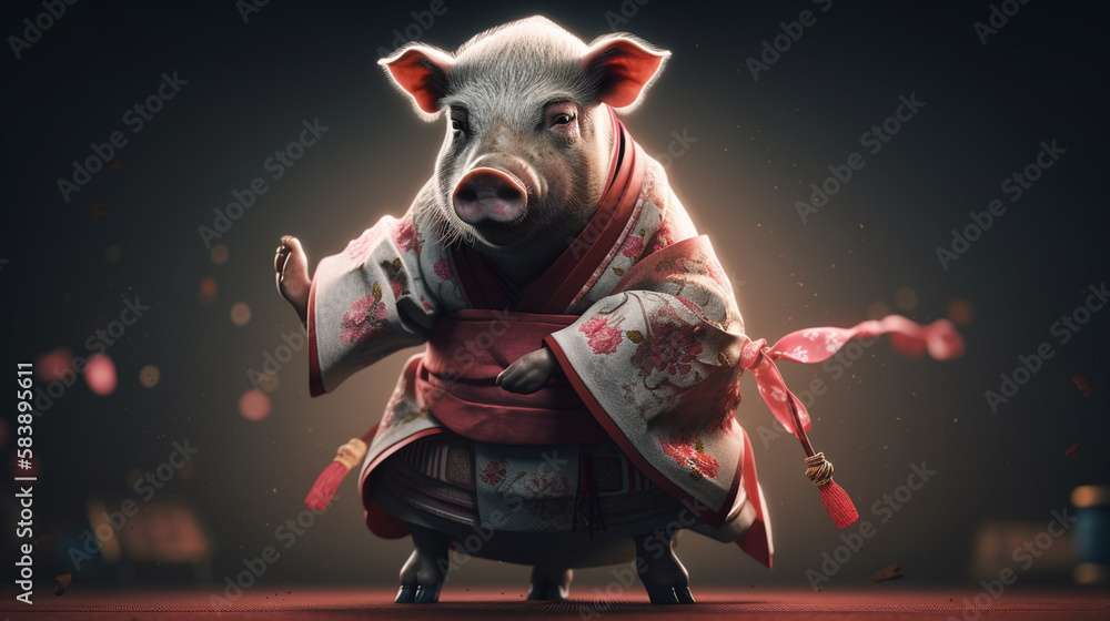 Pig dressed in a fighting suit. Generative Ai Stock Illustration ...