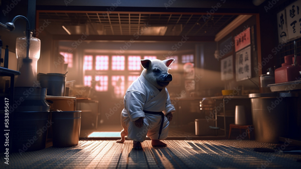 Pig dressed in a fighting suit. Generative Ai Stock Illustration ...