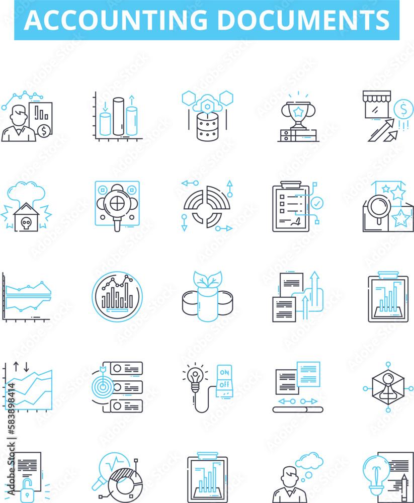 Accounting documents vector line icons set. Accounts, Vouchers, Ledgers ...