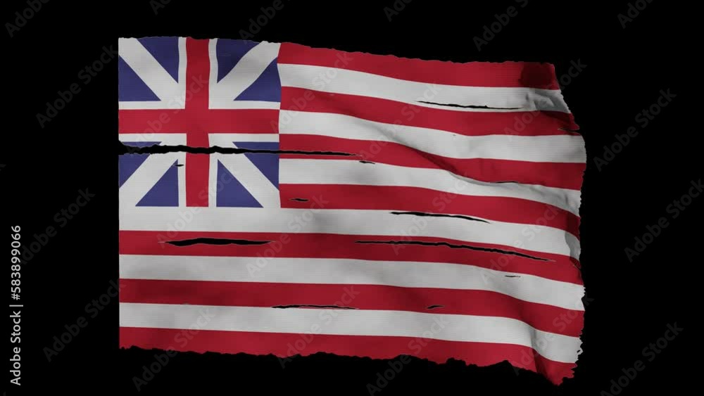 Torn, damaged, unattached First national flag of the United States of ...