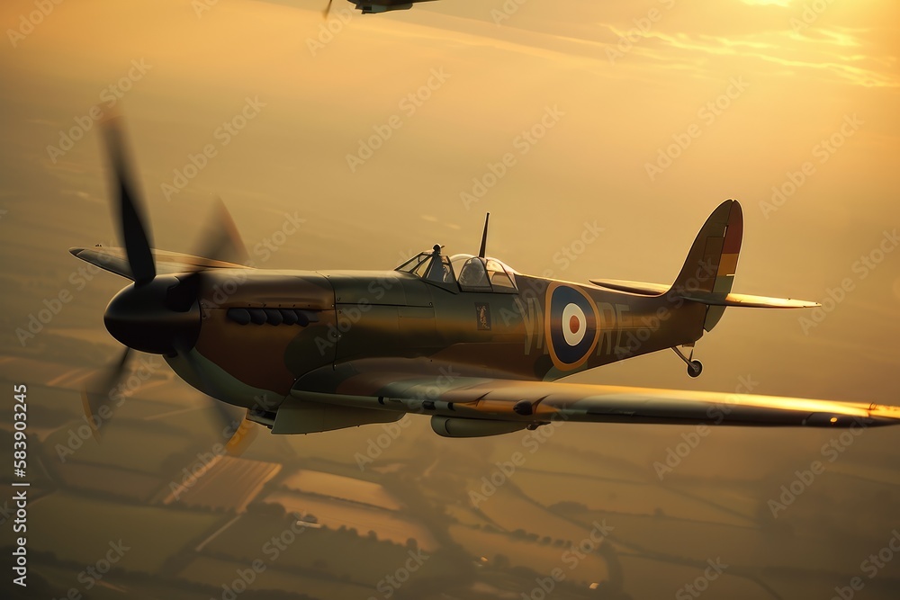 WW2 airplane - spitfire - Created with Generative ai Stock Illustration ...