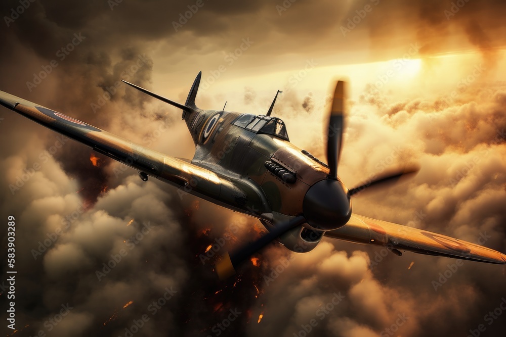WW2 airplane - spitfire - Created with Generative ai Stock Illustration ...