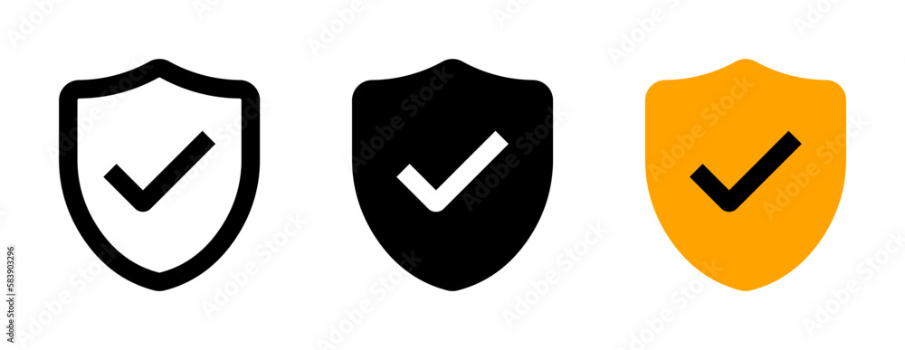 Shield Check Mark Icon Set. Secure Icon or Symbol. Set of Security ...