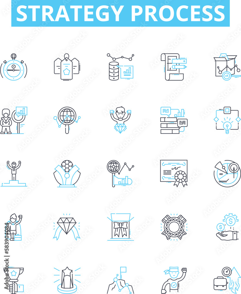 Strategy process vector line icons set. Planning, Analysis, Execution ...