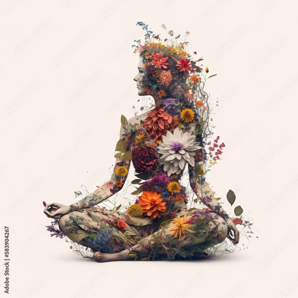 International Yoga Day - women made with flowers sitting in yoga pose ...