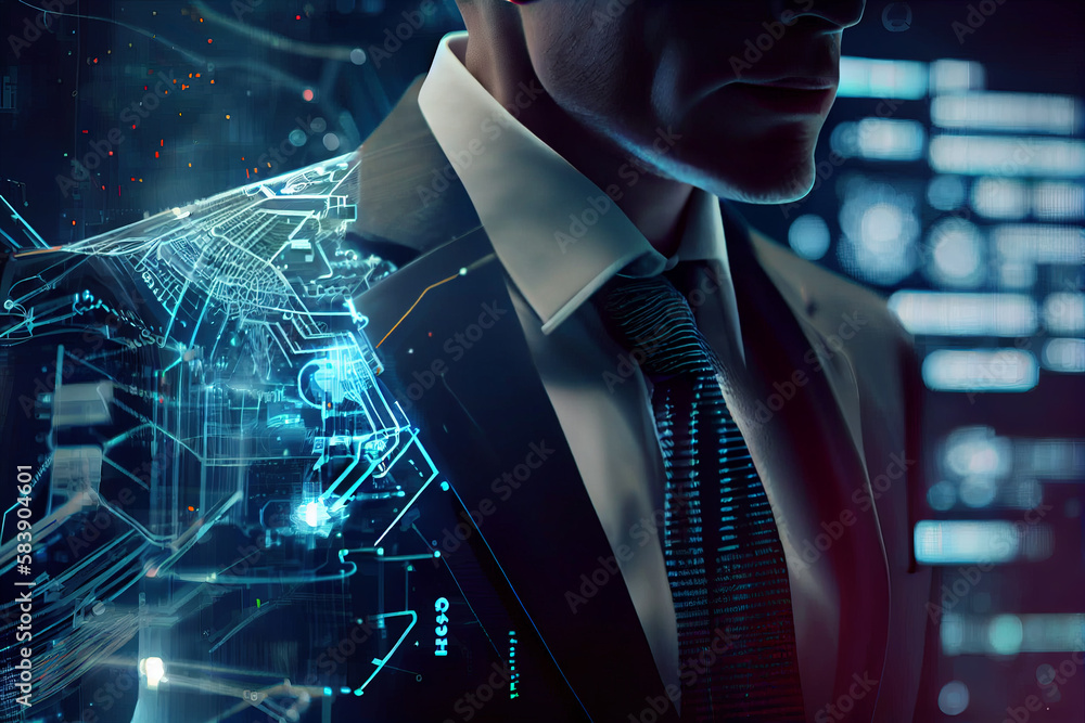 concept of AI helping people, cooperation at work with modern ...