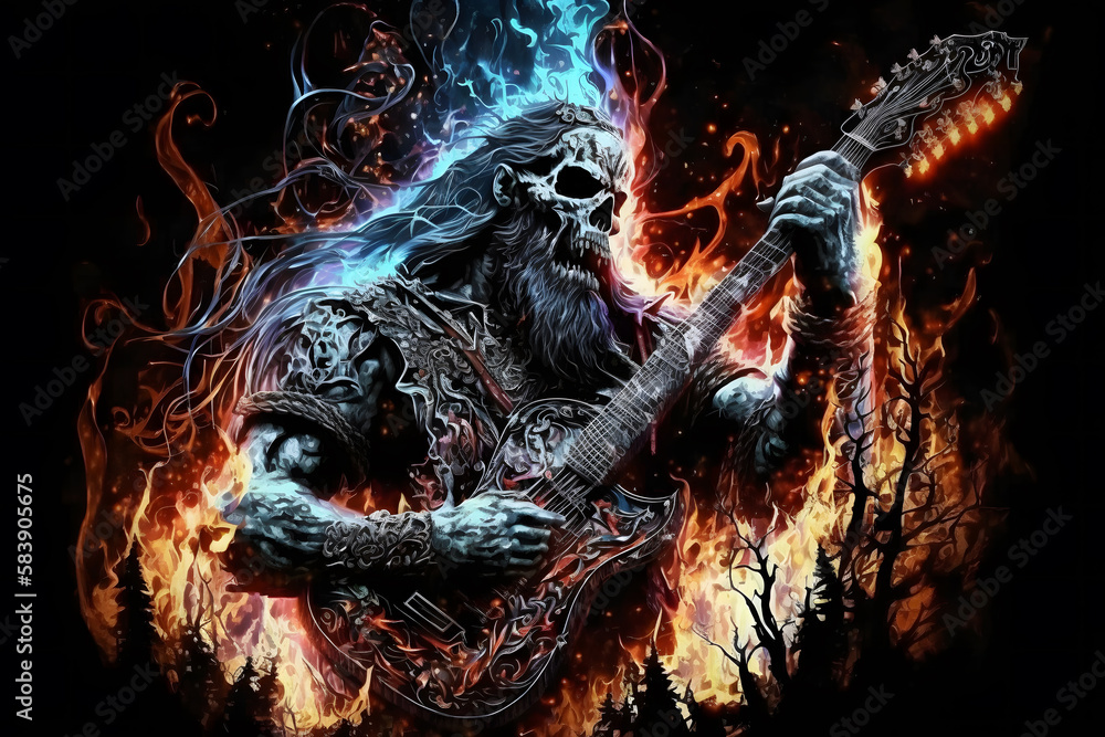 Psychedelic skeleton demon illustration. Heavy Metal. Neural network AI ...