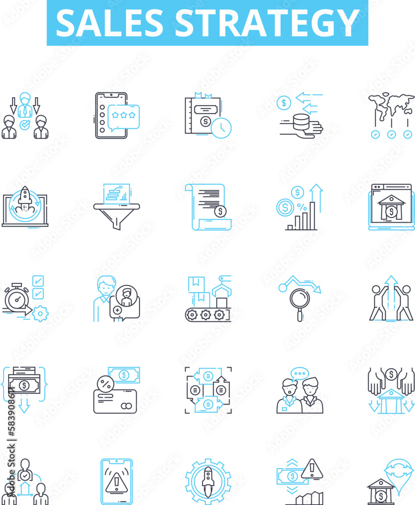 Sales strategy vector line icons set. Marketing, Retention, Customer ...