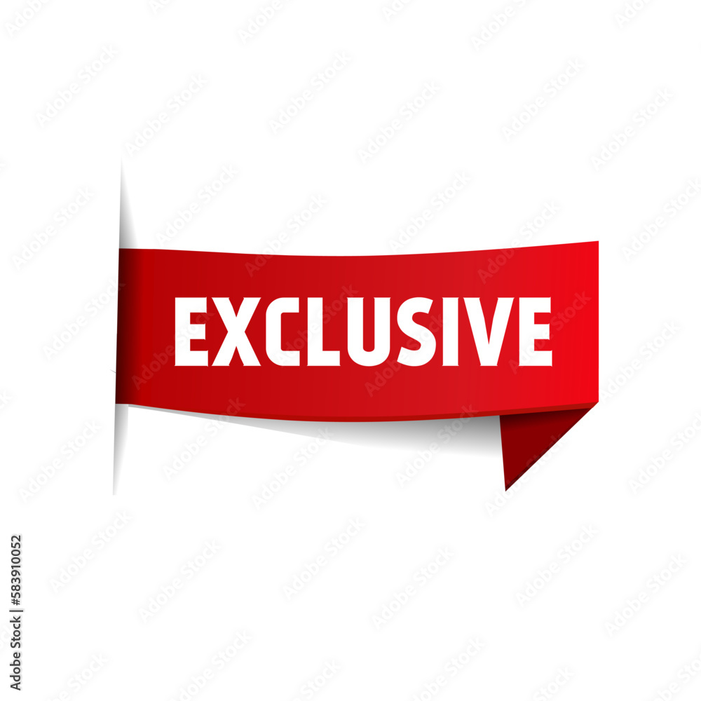 Banner red ribbon exclusive design template. Flat vector illustration ...