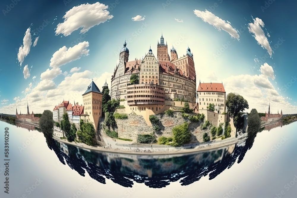 A beautiful castle in Germany, with its imposing turrets, ornate ...