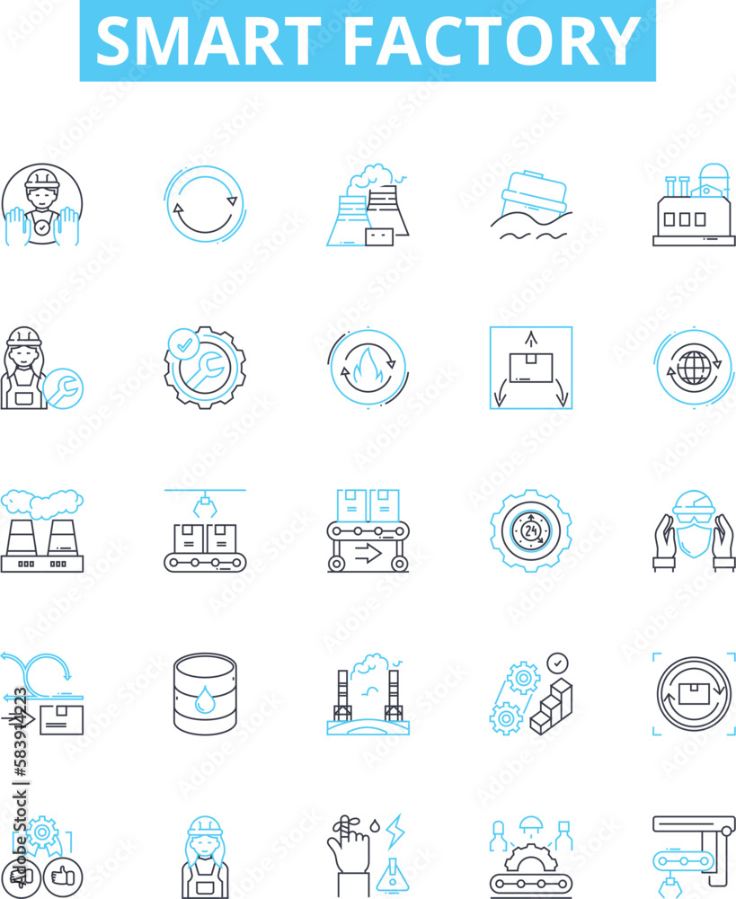 Smart factory vector line icons set. Smart, Factory, Automation, Digital, IoT, Intelligent ...