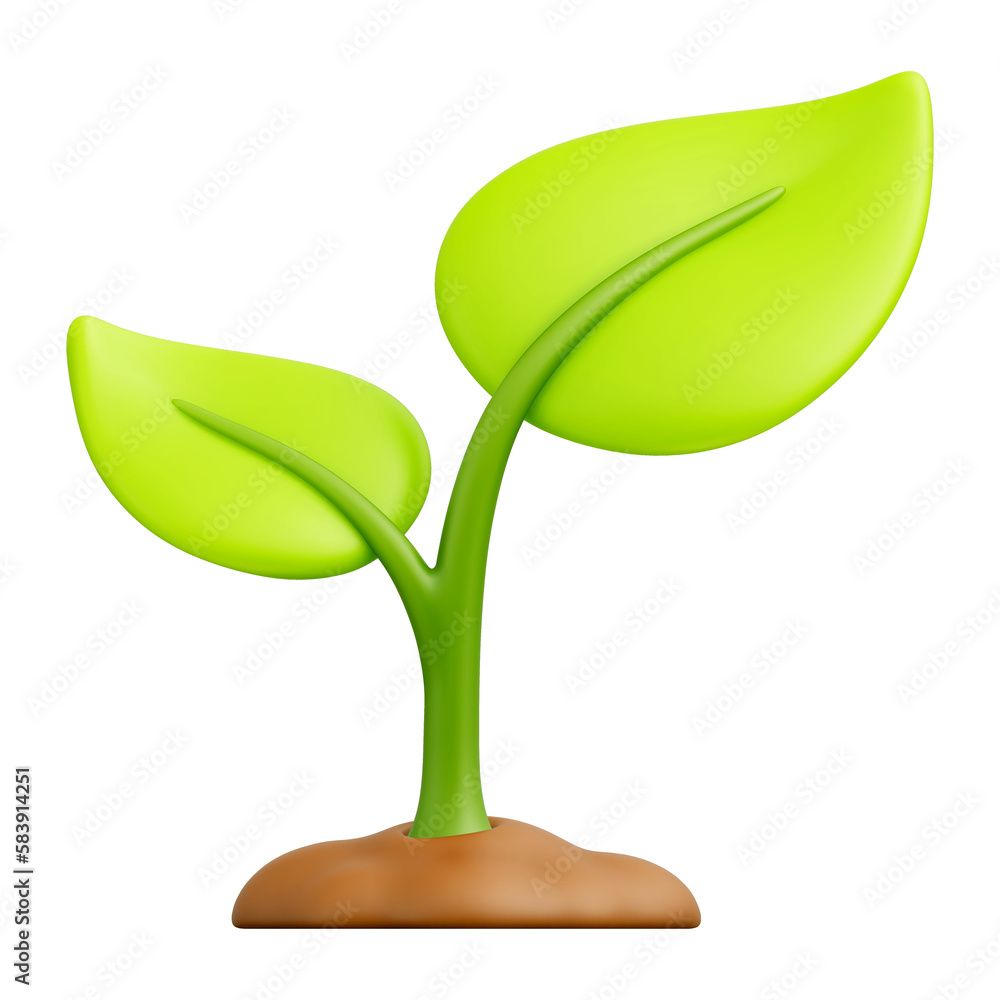 Green sprout plant growing in soil with leaves 3d icon isolated on ...