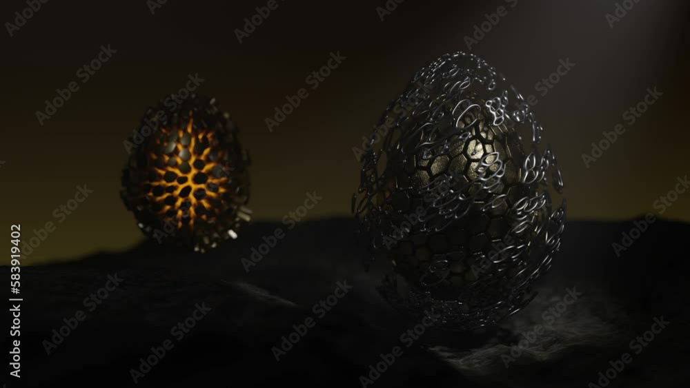 Loop 3d animation of a fantastic planet. A metal egg made of hexagons ...