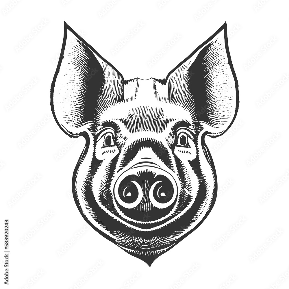 Pig head design isolated on transparent background. Farm Animals. Stock ...