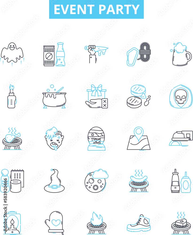 Event party vector line icons set. Celebration, Gala, Bash, Social ...