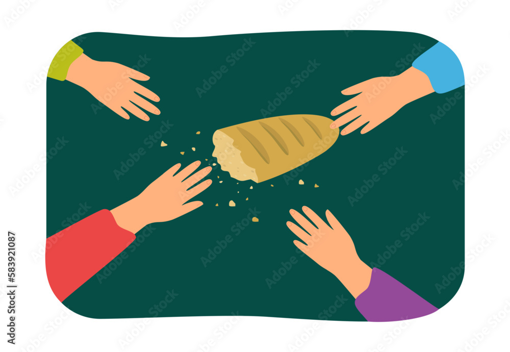 People sharing food vector illustration. Many hands reaching for ...