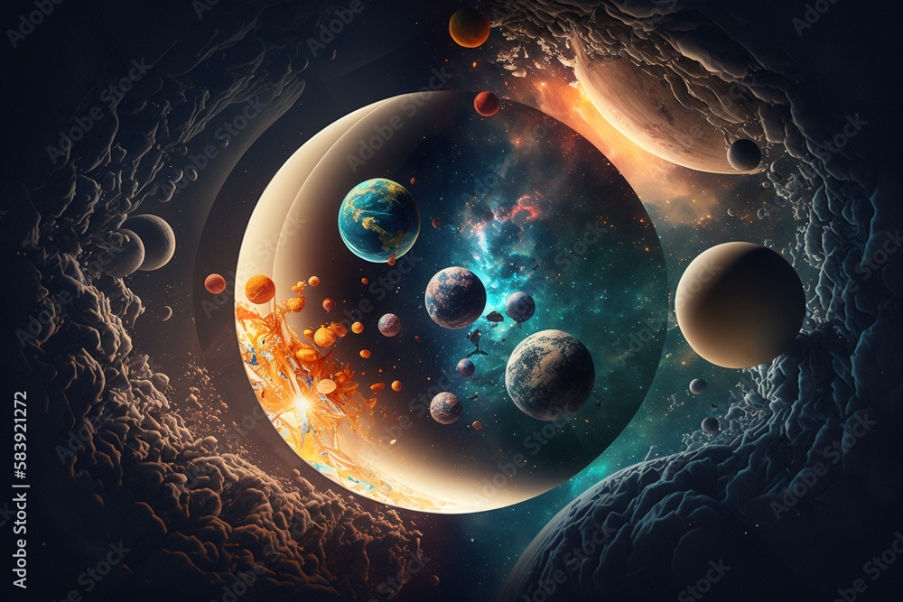 Interdimensional travel and parallel universes. Space scene with stars ...