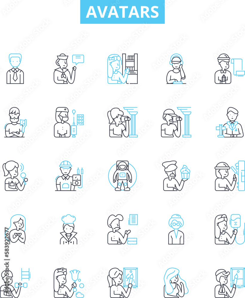 Avatars vector line icons set. Personas, Characters, Forms, Idols ...