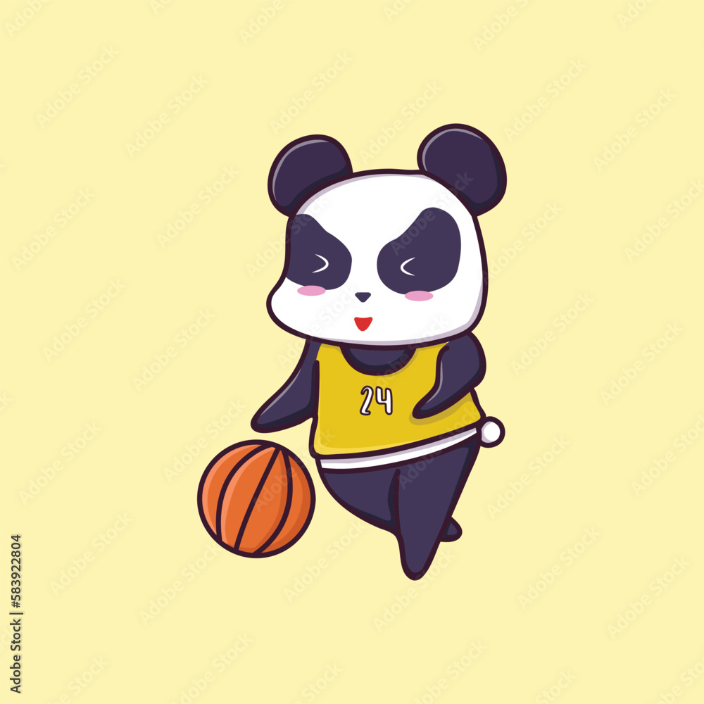 Cute Panda Playing Basketball Cartoon Illustration Stock Vector | Adobe ...