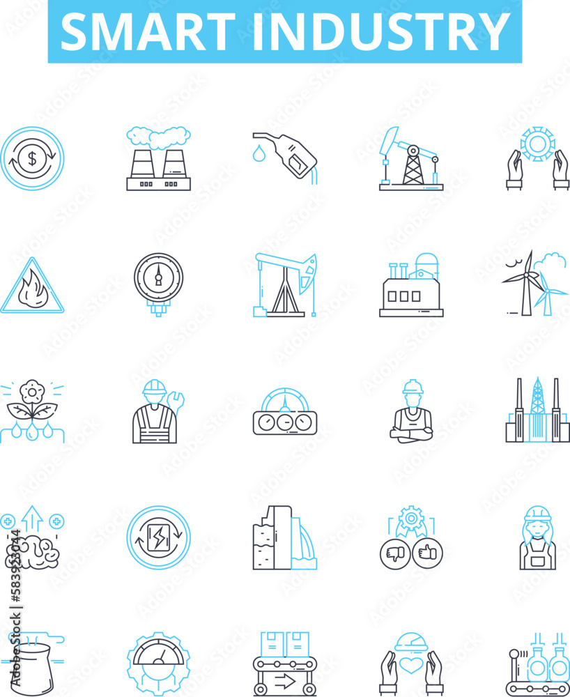 Smart industry vector line icons set. Industry 40, Digitalization, AI ...