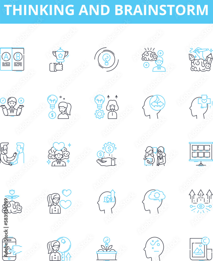 Thinking and brainstorm vector line icons set. Ideation, Brainstorming ...