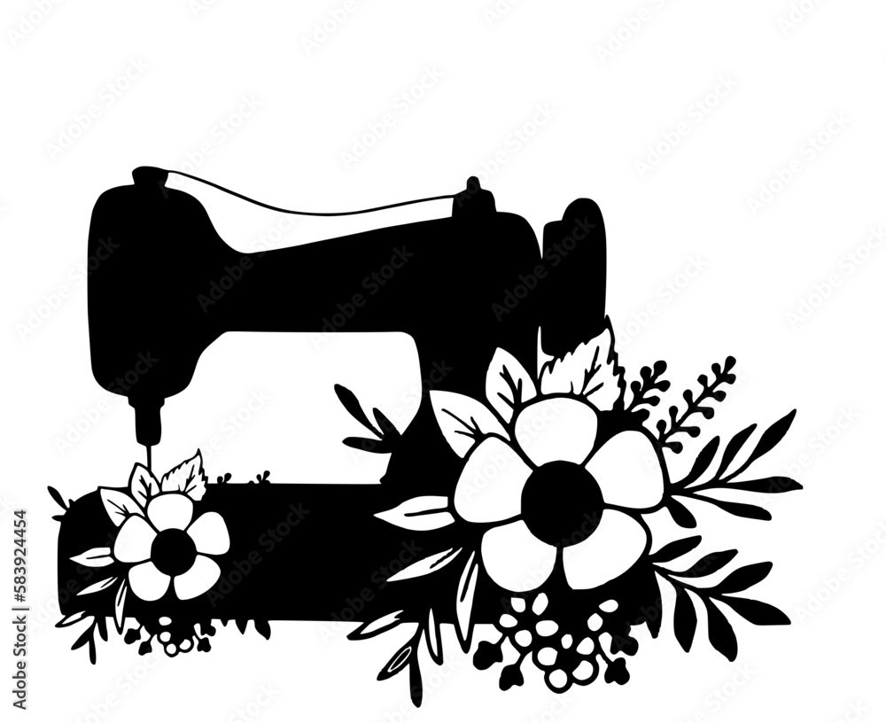 Floral Sewing Machine SVG DXF EPS Package, Flowers svg, Seamstress svg ...