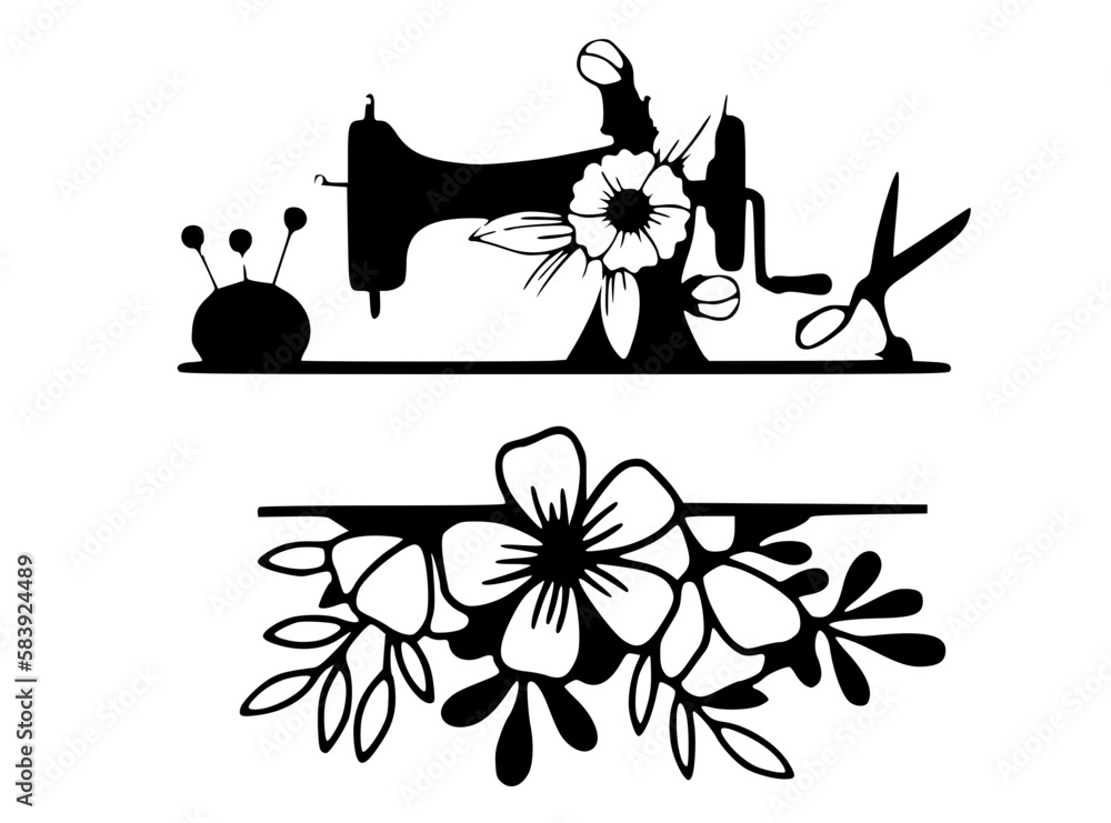 Floral Sewing Machine SVG DXF EPS Package, Flowers svg, Seamstress svg ...