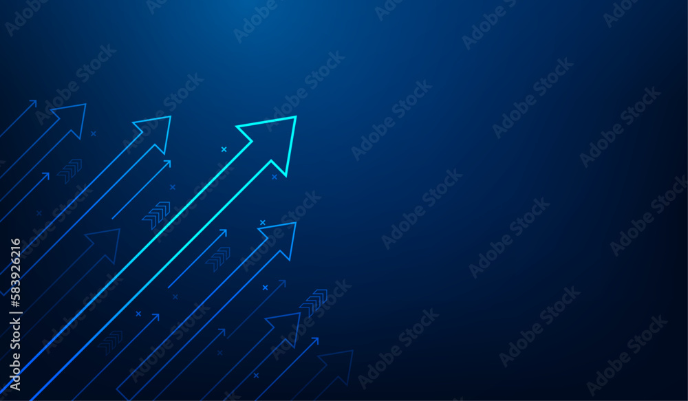 business arrow up growth line circuit technology on dark blue ...