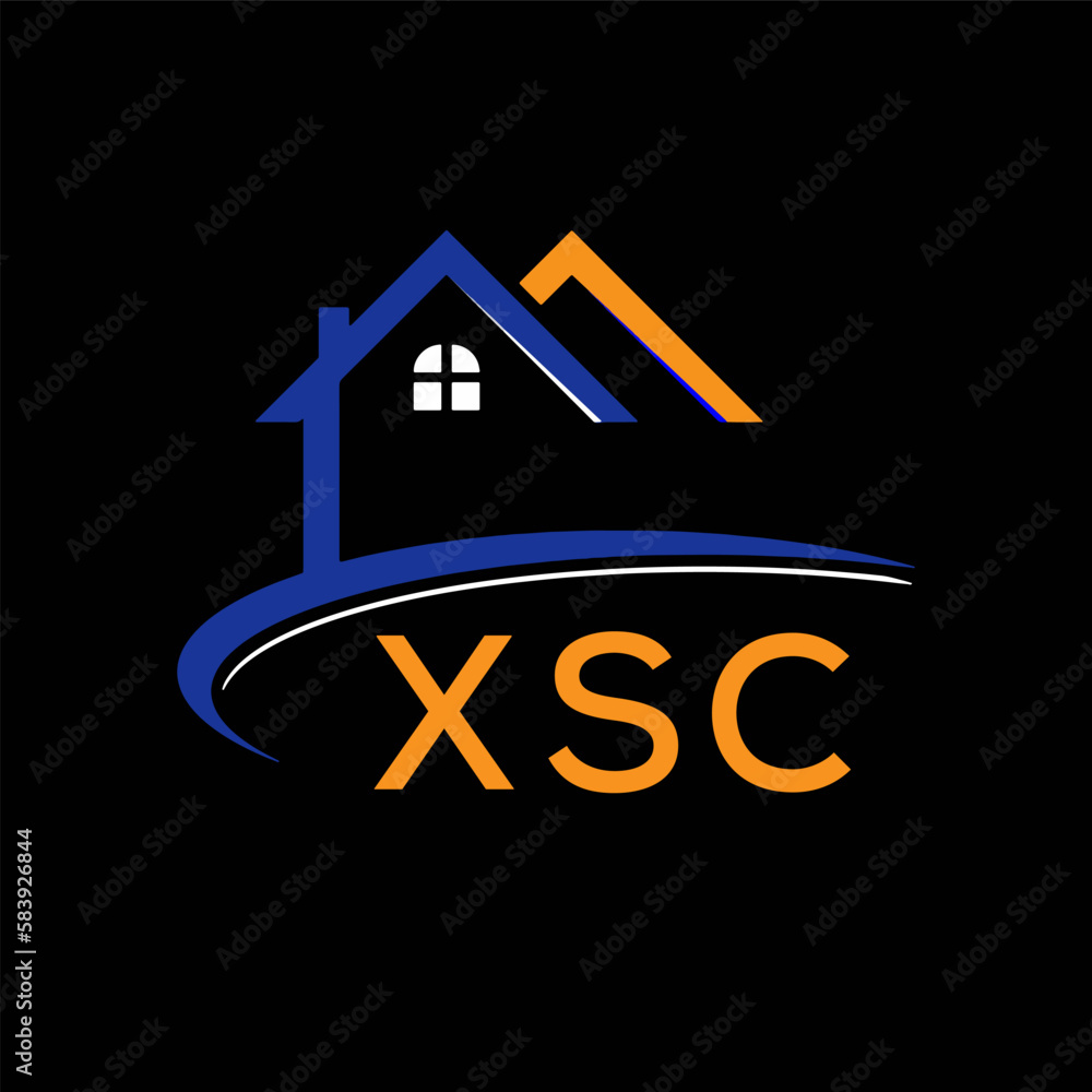XSC House logo. KJG letter blue vector image on black background. KJG ...