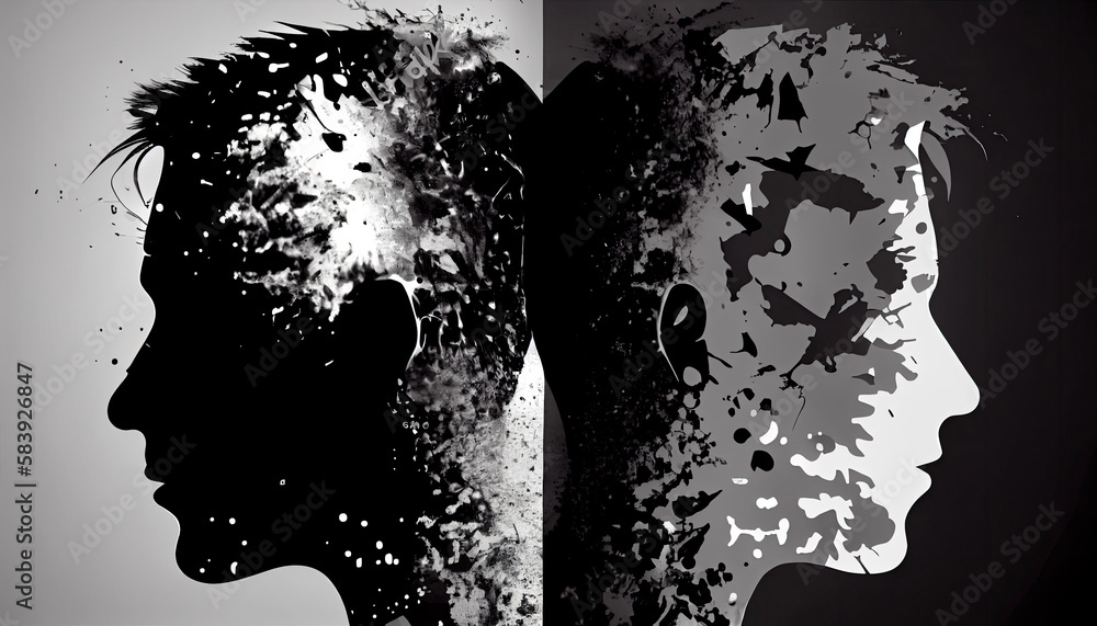 Metaphor bipolar disorder mind mental. Double face. Split personality ...
