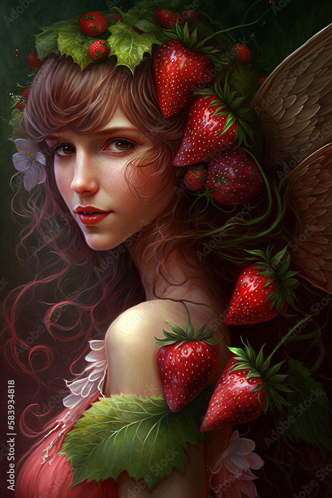 Strawberry fairy, summer and spring strawberry, fairy, wings, fruits ...