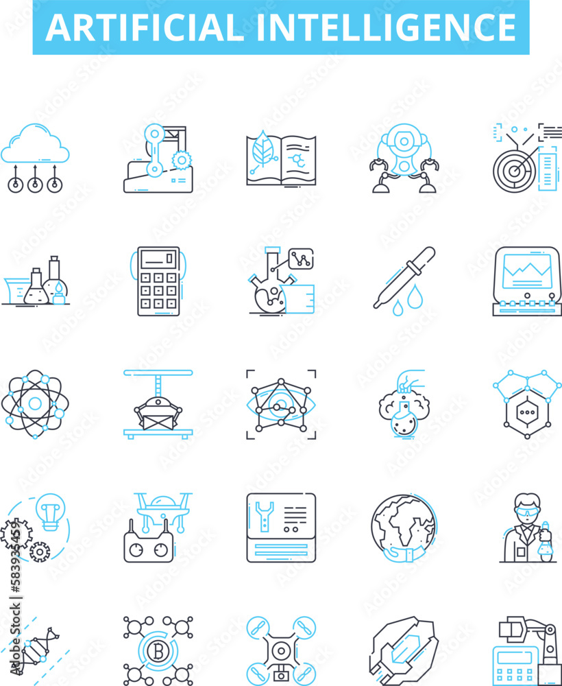 Artificial intelligence vector line icons set. AI, MachineLearning, Robotics, Automation ...