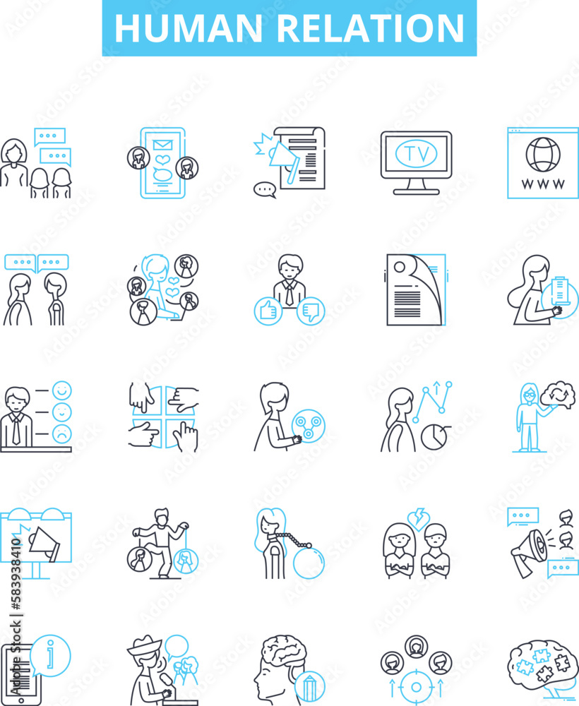 Human relation vector line icons set. Relationship, Interaction ...