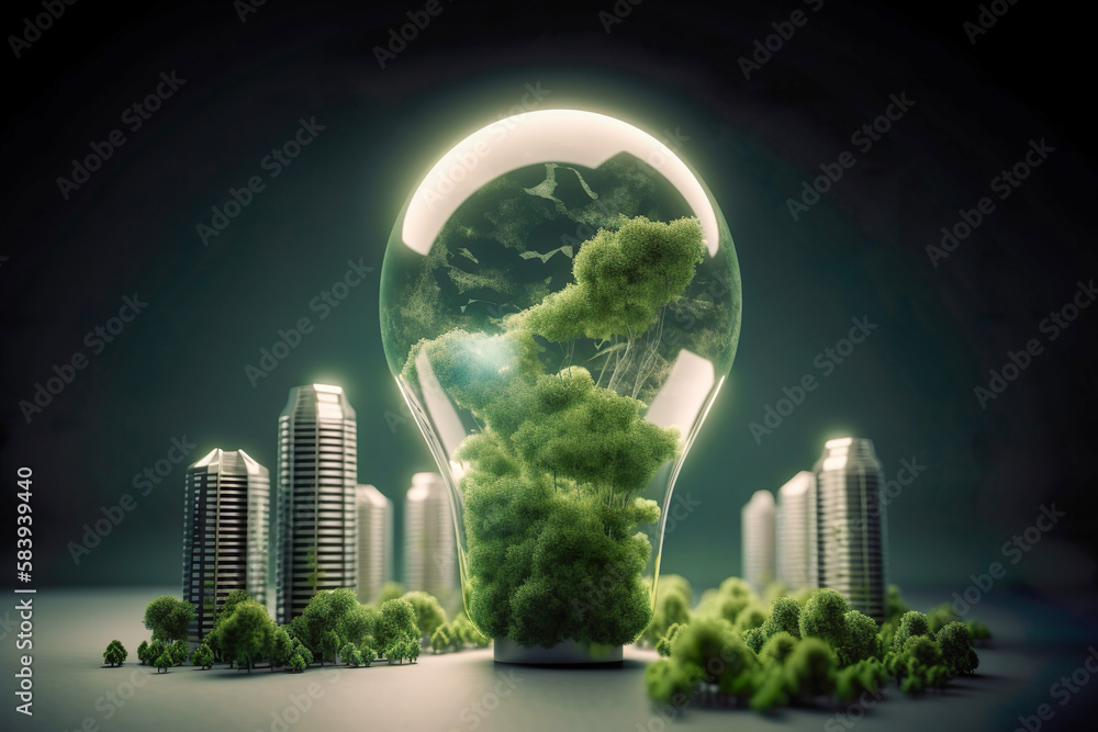 Energy consumption and CO2 gas emissions are increasing light bulb with ...