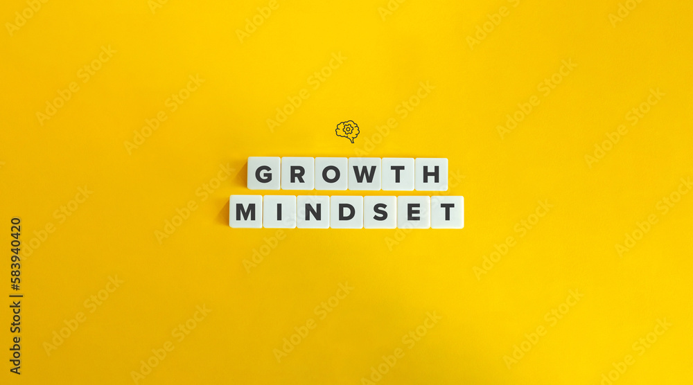 Growth Mindset Banner and Icon. Letter Tiles on Yellow Background ...