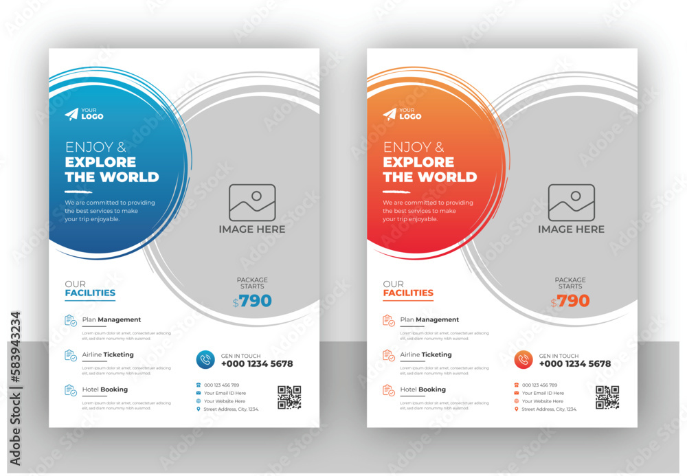 Flyer design and brochure cover page template for travel agency ...