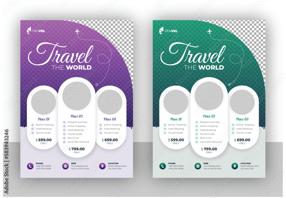 Flyer design and brochure cover page template for travel agency ...
