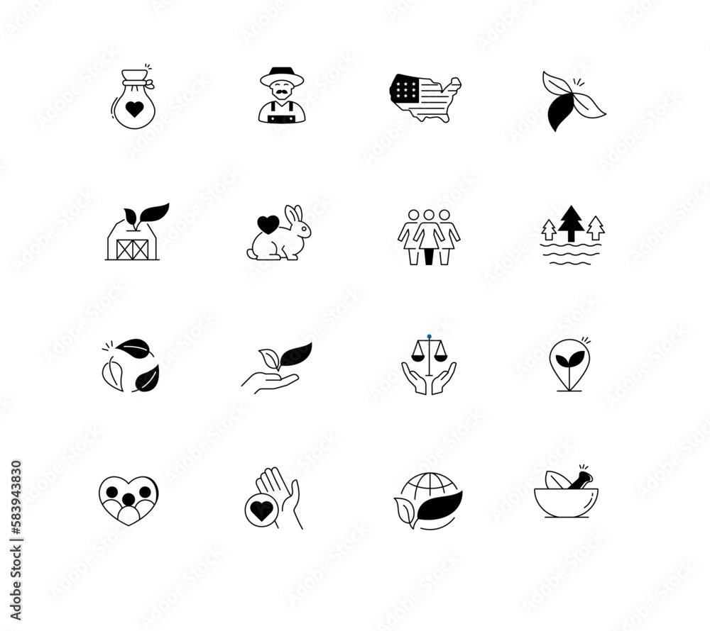 Sustainable, Ethical, and natural product Icons Set. Vector editable ...