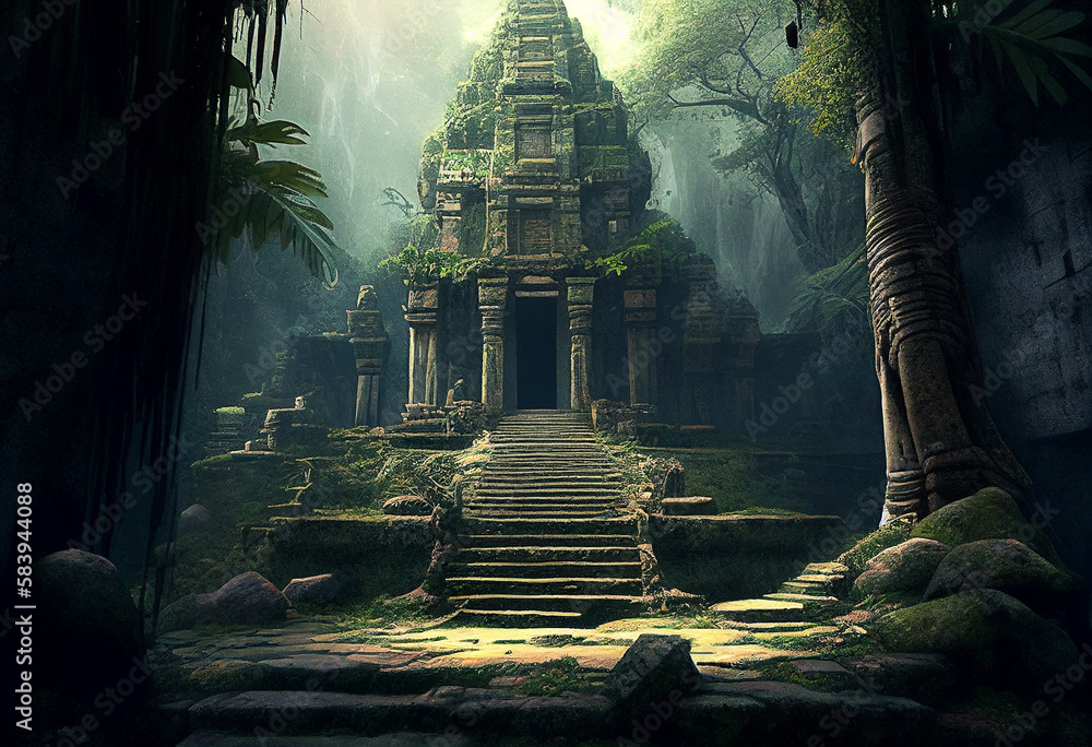 Ancient temple in archaeological site country in the forest. Generative ...