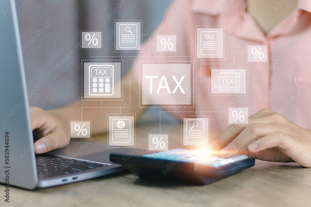 e-tax Invoice conceptman's hand is building a including debit note ...