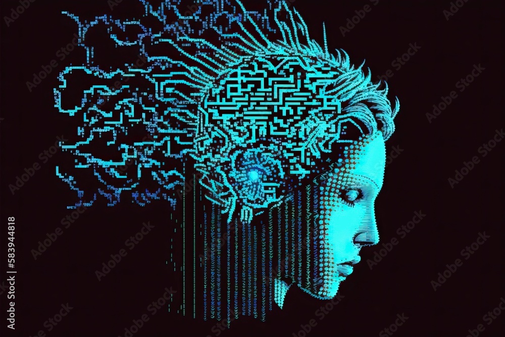 Trippy vibrant esoteric ASCII art of a strange futuristic taboo Ai brain Stock Illustration ...