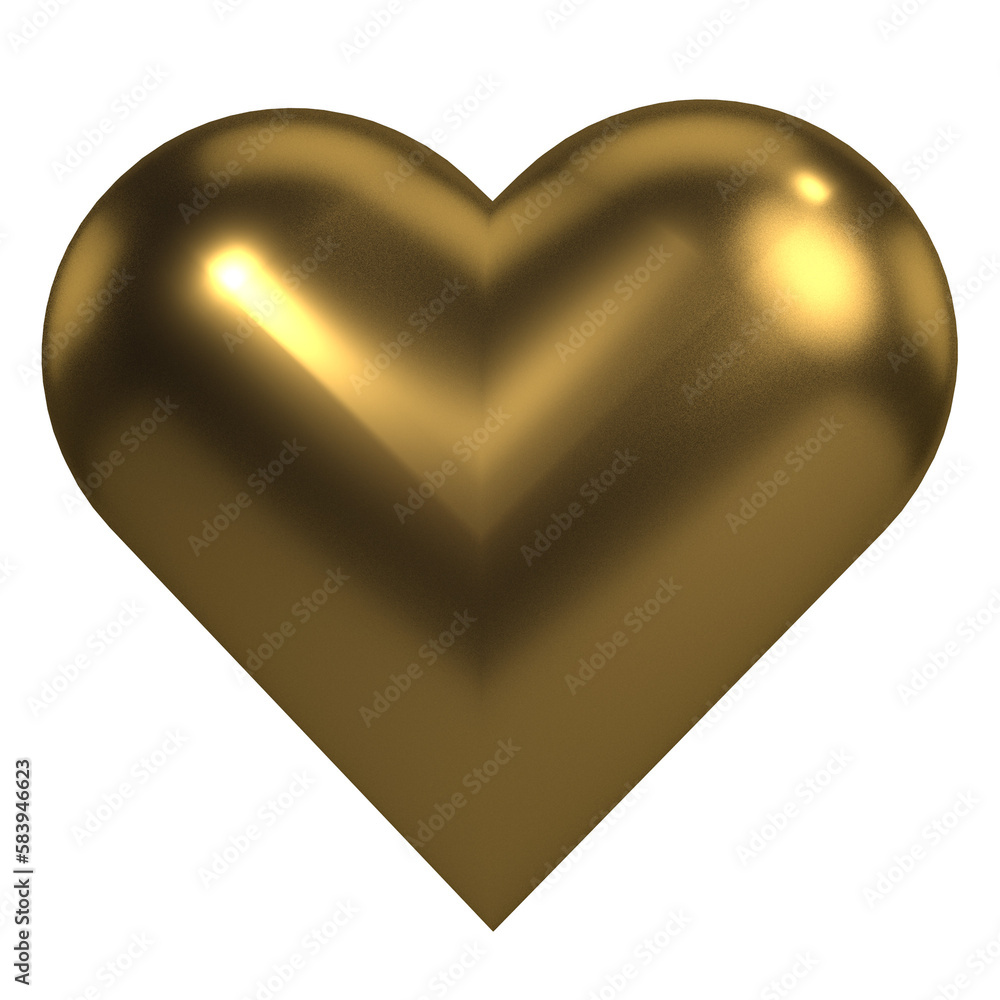 Golden metallic heart 3D shape. Luxury texture modern script. Glossy ...