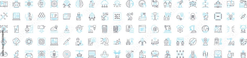 Artificial Intelligence Vector Line Icons Set Ai Machinelearning Robotics Automation