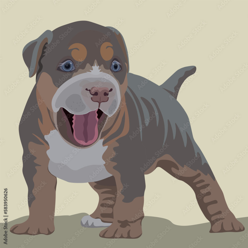 Vetor de Cute puppy dog American bully breed. Vector illustration do ...